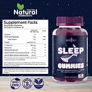 NEW AGE Sleep Melatonin Gummies 2 Pack - All Natural Flavor with L Theanine, Passionflower, Chamomile, and Lemon Balm - Made in The USA - 120 Gummies - 60 Night Supply