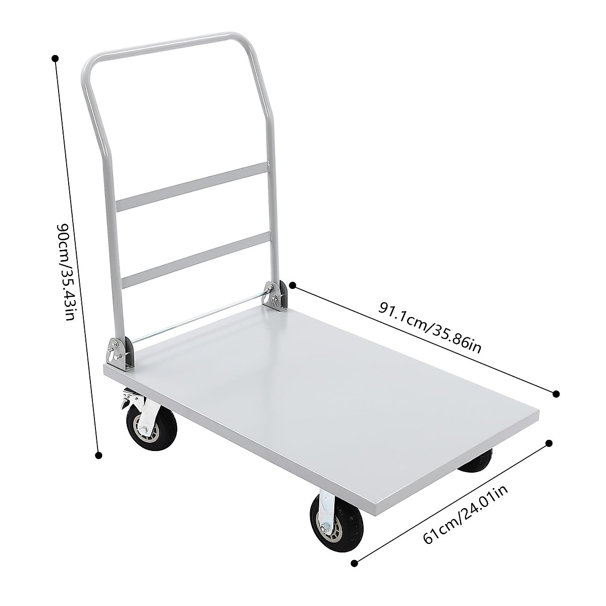 2000 LBS Heavy Duty Platform Cart Industrial Dolly Cart Hand Truck, 36" x 24" Platform Truck Flat Cart Push Cart Dolly with Foldable Handle for Groceries, Warehouse (36" x 24" Sliver)