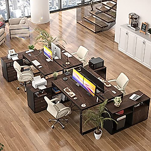 L Shaped Desk with File Cabinet & Power Outlet, 55 Inch Large Corner Computer Desks with LED Strip, L-Shaped Computer Desk with Drawers and Storage Shelves for Home Office, Espresso