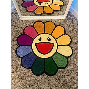 Lotus Atelier 30 in. Cartoon Sunflower Rug for Room | Smiley Face Maximalist Rugs for Bedroom | Hypebeast Rug | Preppy Decor