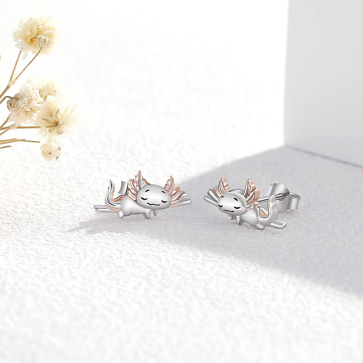 StoryMidir Axolotl Earrings Cute Sleep Axolotl Stud Earrings for Women 925 Sterling Silver Animal Pendant Mexican Axolotls Jewelry Mothers Day Gifts