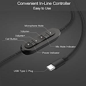 USB Type C Headphones with Noise Canceling Microphone, USB-C Headset with Mic for PC, Laptop, Lightweight Gold Headset for Call Center Office Laptop, Skype, Zoom, Webinar, Google Meet, WeBex