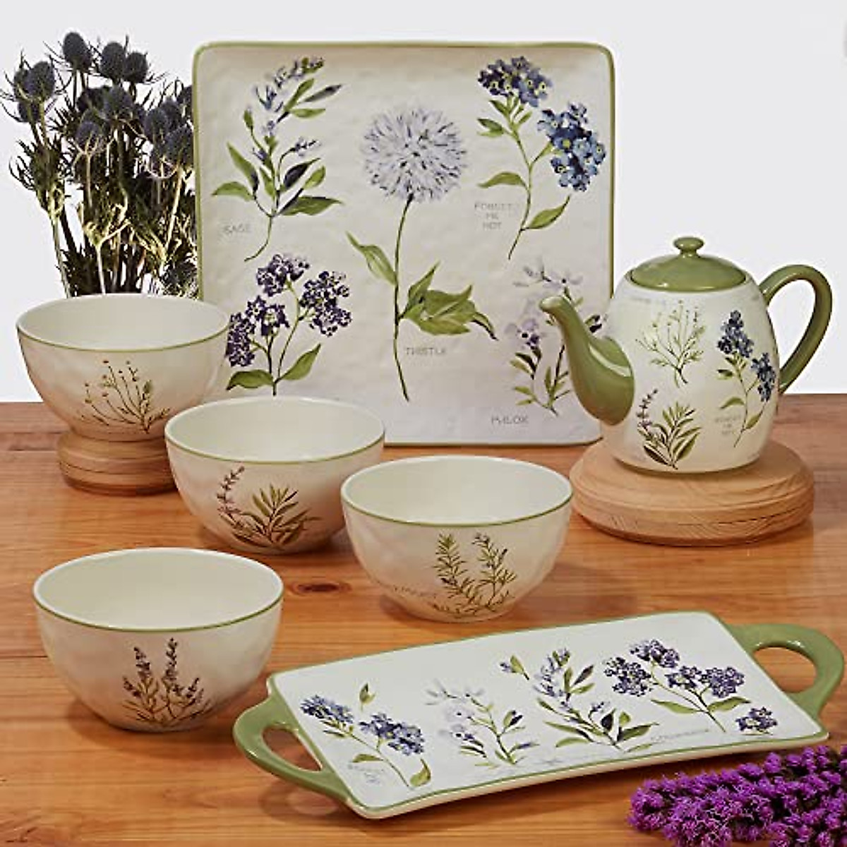 Certified International Fresh Herbs Square Platter, 12.5" x 12.5" x 1.25"