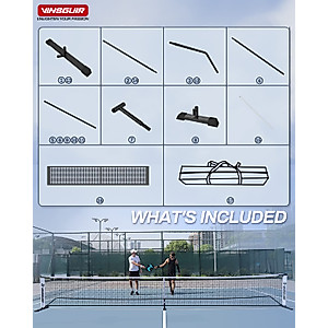VINSGUIR Portable Pickleball Net, Pickleball Nets Designed for All Weather Conditions with Steady Metal Frame and Strong PE Net, Regulation Size Net with Carrying Bag