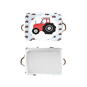 Joyestore Red Tractor Cars Personalized Storage Bins Basket ,Custom Box Cube Organizer with Handle for Shelves Wardrobe Nursery Toy 1 Pack