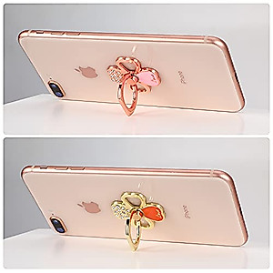 Dynippy Cell Phone Ring Holder Finger Ring Stand - 2 Pack Kickstand Metal 360°Rotation Grip Holder Compatible with iPhone, Galaxy and Most of Phones, Tablet and Case (Pink and Red)