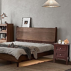 Royard Oaktree Upgraded Set of 2 Wooden Side Table with 2 Drawers Farmhouse Bedside Table with Storage for Bedroom Living Room,Brown