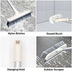 RMAI Floor Scrub Brush with Long Handle, Floor Brush Scrubber, Shower Cleaning Brush for Deck, Bathroom, Tub, Tile, Grout, Kitchen, Wall, Swimming Pool, Patio, Garages