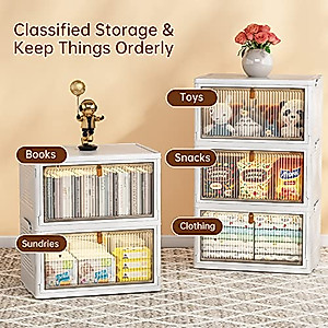 JONYJ Storage Bins with Lids 23Qt, 3 Packs Stackable Storage Bins with Wheels, Magnetic Door, Leather Handle, Plastic Storage Containers for Bedroom, Living Room, Kitchen, Bathroom