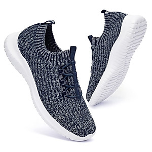 LANCROP Women's Athletic Walking Shoes - Casual Mesh Lightweight Running Slip On Sneakers 12 US, Label 44 Navy