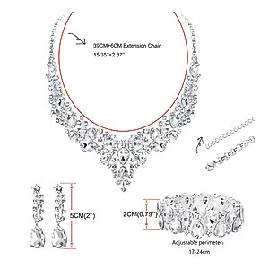 Udalyn Crystal Bridal Jewelry Sets for Women Necklace Earrings Bracelet Set for Wedding Rhinestone Bridesmaid Gifts fit with Wedding Dress