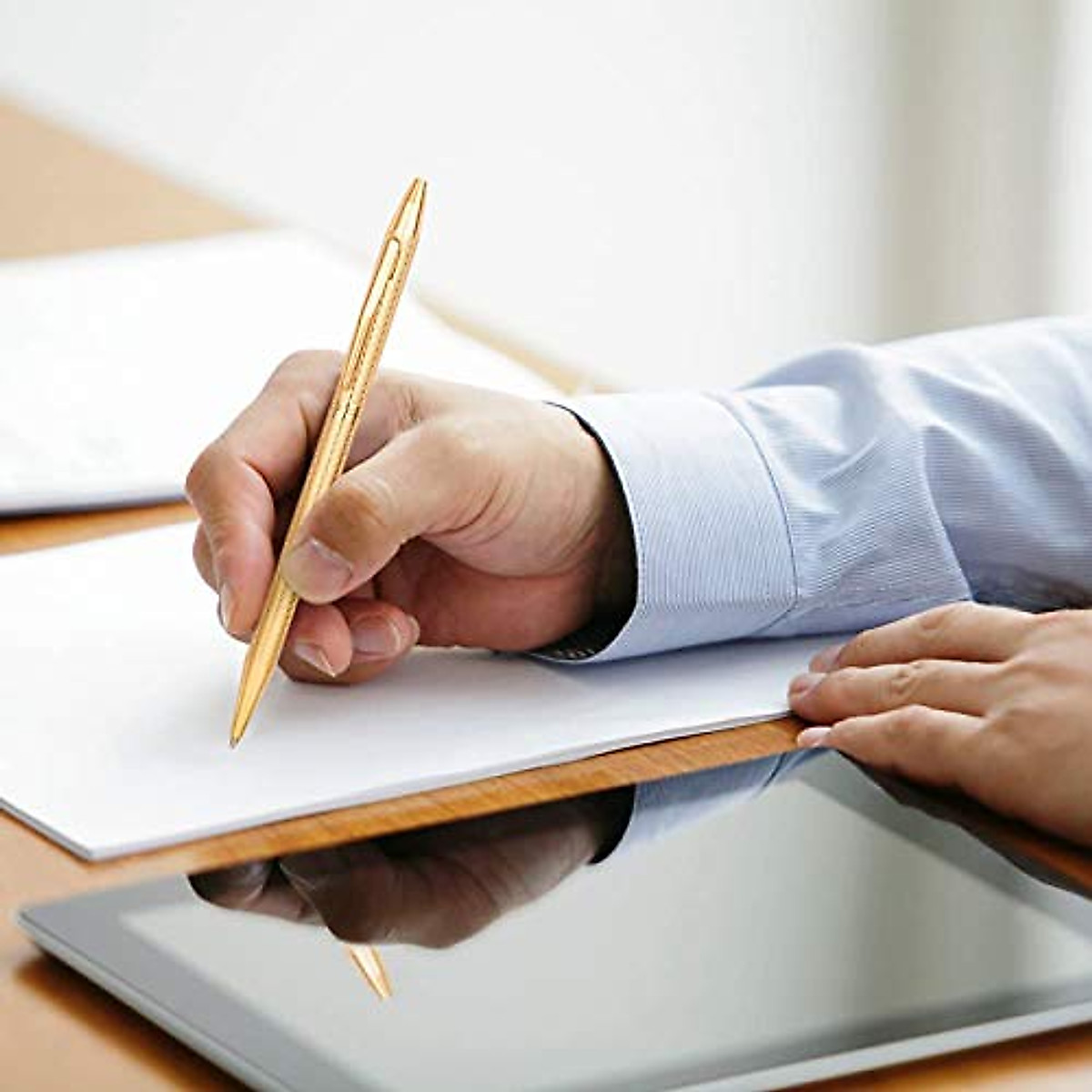 Cambond Ballpoint Pens, Gold Pen Stainless Steel Nice Pens for Guest Book Uniform Gift - Black Ink (1.0mm Medium Point), 3 Pens with 3 Extra Refills (Gold) - CP0103