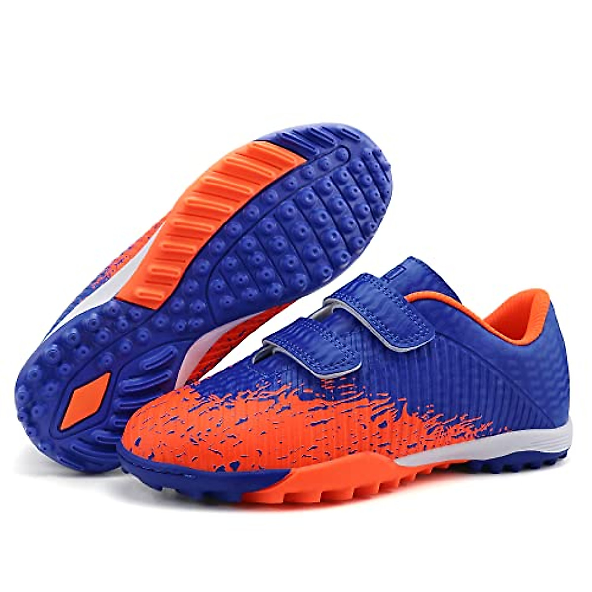 brooman Kids Turf Soccer Shoes Boys Girls Football Shoes Indoor Soccer Shoes (13,Blue Orange)