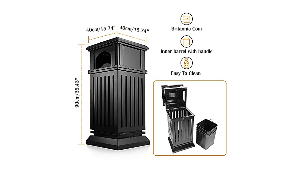POWLAB Black Commercial Trash Can - Outdoor & Indoor Waste Solution