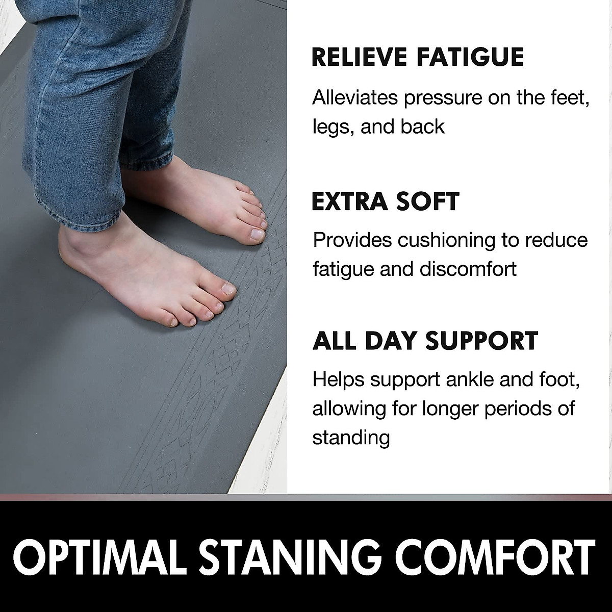 Anti Fatigue Kitchen Mat by DAILYLIFE, 3/4" Thick Kitchen Floor Mat, Standing Comfort Mat for Home, Office, Garage - Non-Slip Bottom, Cushioned, Waterproof & Easy-to-Clean (24" x 60", Grey)