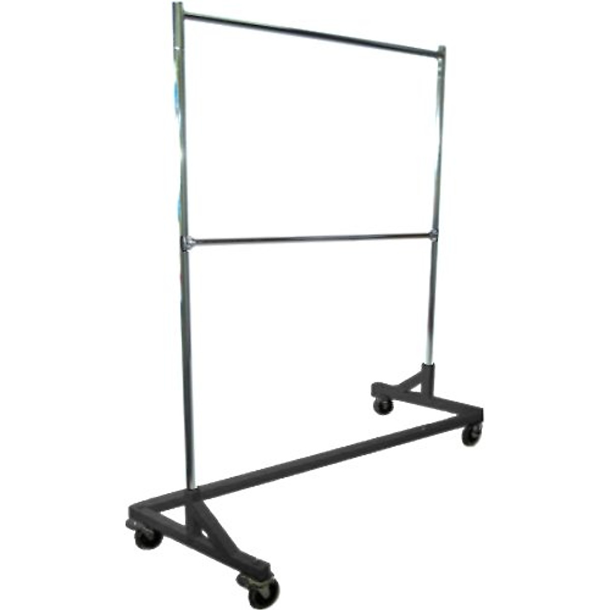 Heavy-Duty Commercial Grade Double-Bar Rolling Z Rack Garment Rack with Nesting Black Base by Metropolitan Display