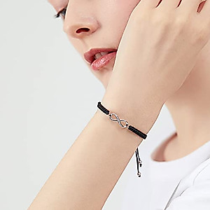 ZENI Infinity Bracelet for Women, Handmade Black Rope Braided Bracelet with 925 Silver Adjustable Bracelet Love Friendship Jewelry Gift