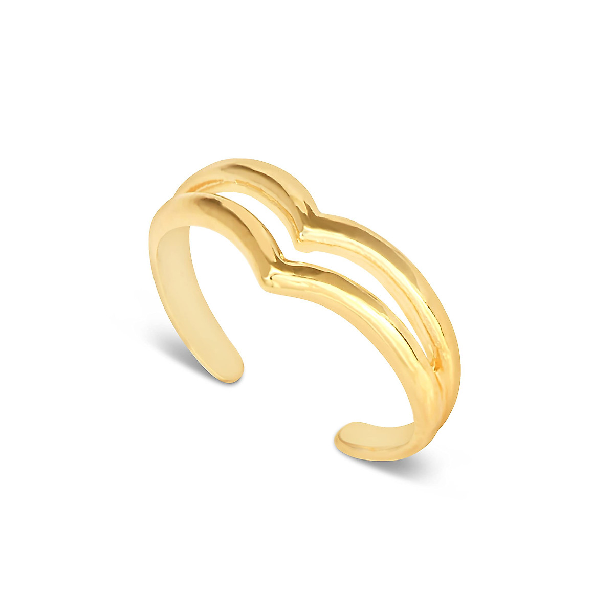 Handmade Gold V-Shape Band Adjustable Toe Ring, Yellow Gold Plated over Sterling Silver, Double Chevron Classic Dainty Open Toe, Pinky or Knuckle Rings for Women, By MiYa Jewelry