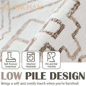 jinchan Moroccan Area Rug 5x7 - Washable Rug Low Pile Bedroom Rug Ultra-Thin Faux Wool Non-Slip Modern Soft Accent Rug Indoor Carpet for Living Room Kitchen Dining Room Farmhouse Office Taupe
