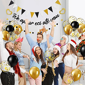 Foilswirl Employee Appreciation Decorations We Appreciate You Banner Triangle Flag Banner Heart Banner 3D Tables Honeycomb Centerpieces Balloons for Farewell Retirement Going Away Party (Black, Gold)