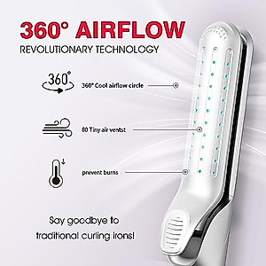 BLUSHMARKS Professional Curling Iron Hair Straightener and Curler 2-in-1 Airflow Styler Flat Curling Wands for Curls Waves 360° Cool Air Vents 5 Adjustable Temps & Dual Voltage & 15s Heat-Up for Salon