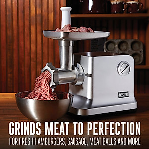 Weston Electric Meat Grinder & Sausage Stuffer, #12 750 Watt, 1 HP Motor, Grinds 4 lbs Per Minute, Silver (33-1301-W)