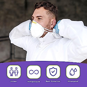AMZ Disposable Coveralls with Hood, X-Large. Pack of 5 White Microporous Lab Coveralls Disposable. 60 GSM Painters Suit Disposable with Storm Flap Zipper Cover. Painters Suit Disposable. Hazmat Suit