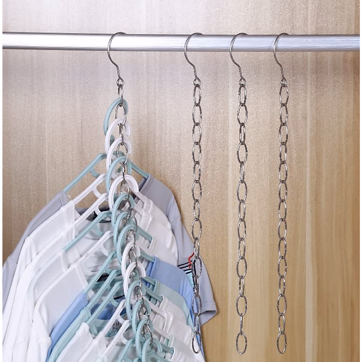 10 Pack Stainless Steel Space Saving Hanger Chains Organizer Closet Storage for Heavy Clothes Space Saver Hangers Metal Cascading Hangers Chains Essentials Magic Hangers Gain 90% More Space
