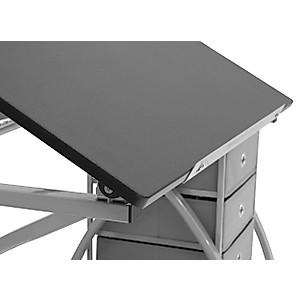 SD STUDIO DESIGNS 2 14 Piece Comet Center Plus, Craft Table and Matching Stool Set with Storage and Adjustable Top, 50x23.75x29.5 inches, Silver/Black