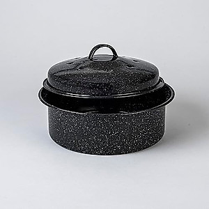 Granite Ware Roasting Set Covered 13 in and 15 in Oval roaster and 3 lb round roaster. Enameled Steel design to accomodate up to 7 lb and 10 lb poultry/roast. Resists up to 932°F.