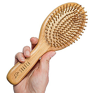 SHARCA Premium Wooden Bamboo Hair Brush with Ball Tipped Bristles from Natural Wood. Organic, Biodegradable, No plastic