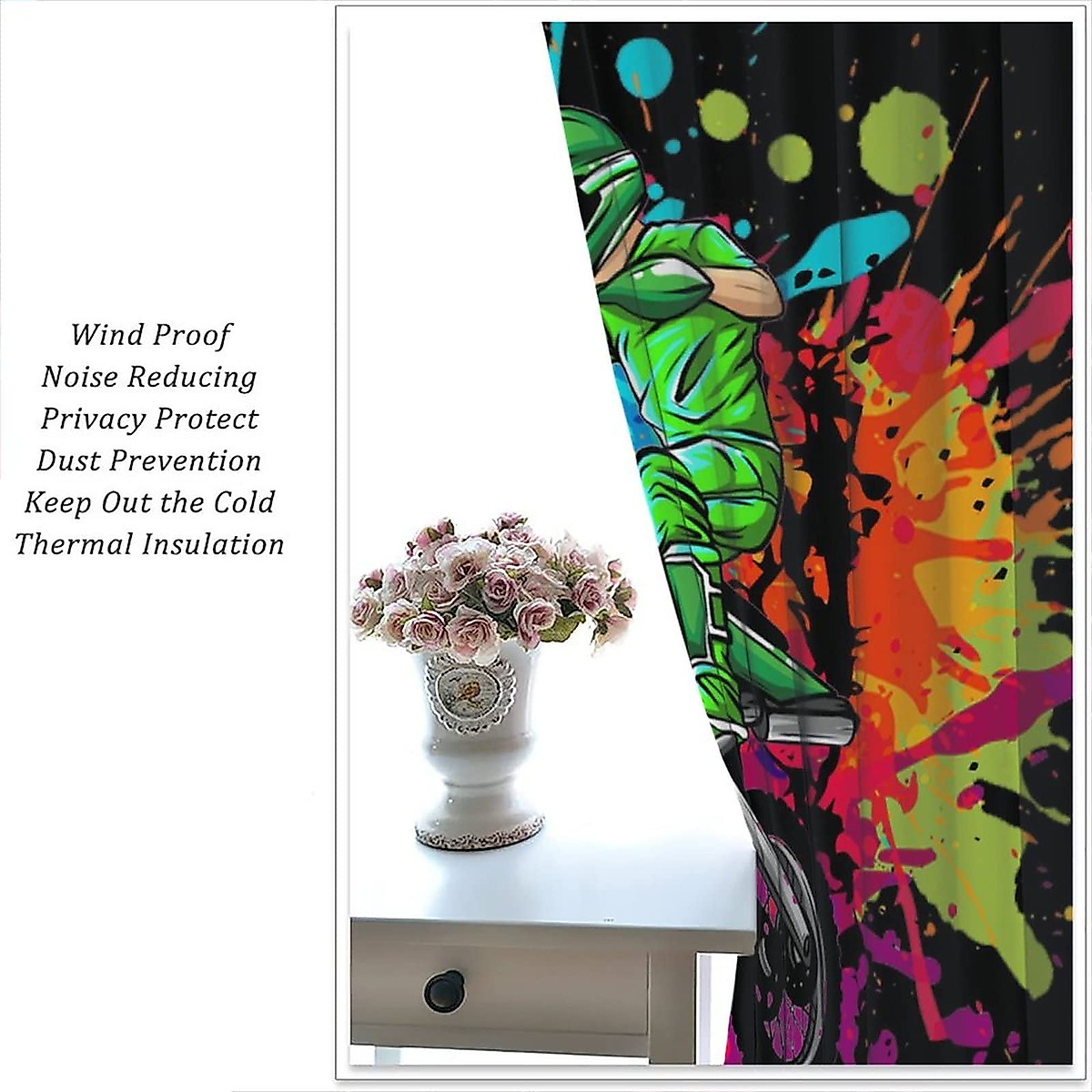 Motorcycle Curtains,Boys Bedroom Youth Children Watercolor Extreme Sports Motocross Printed Window Curtains 52x84in