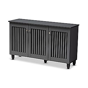 Baxton Studio Fernanda Modern and Contemporary Dark Gray 3-Door Wooden Entryway Shoe Storage Wide Cabinet