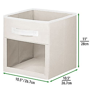 mDesign Fabric Nursery/Playroom Closet Storage Organizer Bin Box with Front Handle/Window for Cube Furniture Shelving Units, Hold Toys, Clothes, Diapers, Bibs, Jane Collection, 4 Pack - Cream/White