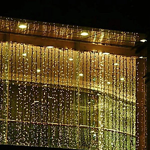 Curtain Lights 9.8ft 300led Window Curtain Icicle Lights, Waterproof Christmas Curtain String Fairy Wedding Lights for Outdoor Party Curtains Window Decorations (Warm White with Remote Control)