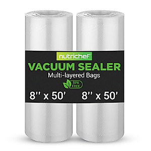 NutriChef Vacuum Sealer Bags 8x50 Rolls 2 pack for Food Saver, Seal a Meal, NutriChef, Weston. Commercial Grade, BPA Free, Heavy Duty, Great for vac storage, Meal Prep or Sous Vide