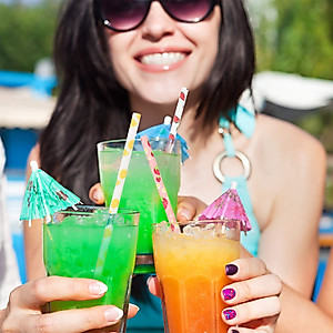 200 Pieces Paper Straws Fruit Pattern Drinking Straws Strawberry Pineapple Orange Paper Straws 7.75 Inches Hawaiian Party Drinking Straws for Cocktail Summer Birthday Luau Party Supplies