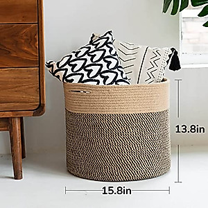 Goodpick Large Cotton Rope Basket 15.8"x15.8"x13.8"-Baby Laundry Basket Woven Blanket Basket Nursery Bin, Jute
