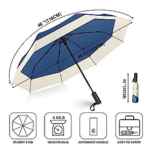 LEAGERA Small Travel Umbrella - Compact Canopy Diameter 40.5inch, Automatic Collapsible Rain Umbrellas for Women, 190T Waterproof Pongee Fabric for Breeze Wind&Rain, Dark Blue