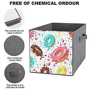 Colorful Donuts Canvas Collapsible Storage Bins Cube Organizer Baskets with Handles for Home Office Car