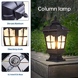 WENZIFI Outdoor Column Lights, Waterproof Post Lights Fixture Aluminium Glass Modern Pillar Lights Outdoor Decorations for Patio Villa Garden Fence Column Post Lights E26