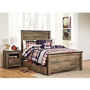 Signature Design by Ashley Trinell Rustic 1 Drawer Nightstand with USB Charing Stations, 26.22" Tall, Warm Brown