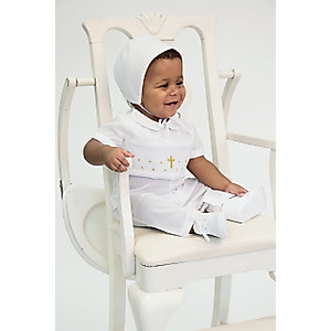 Baptism Outfits for Boys - Elegant Longall with Bonnet Featuring Hand Smocked Gold Cross Design, Perfect for Baby Boy Baptism Outfit or Christening Outfits for Boys, Boy Baptism Outfit, 9M