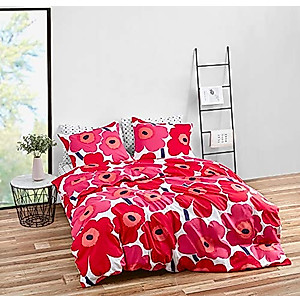 Marimekko - Queen Comforter Set, Cotton Bedding with Matching Shams, Lightweight Home Decor for All Seasons (Unikko Red, Queen)