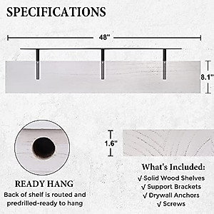 Axeman Floating Shelves, 8 Inch Deep Modern Solid Wood Wall Shelves for Storage, Wall Mounted Display Shelving with Invisible Heavy-Duty Metal Bracket, 48" W x 8" D x 1.6" H, Snow White