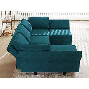 Belffin Sectional U Shaped Sofa Small Reversible Chaise Sectional Couch Convertible Ottoman Modular Sofa Couch Peacock Blue