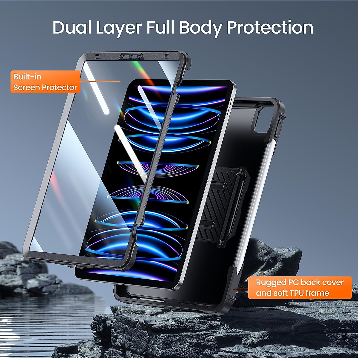 ZtotopCases for iPad Pro 11 Case 4th/3rd/2nd Generation 2022/2021/2020 with Pencil Holder, Full Body Protective Rugged Cover with Built-in Screen for iPad Pro 11 Inch iPad Case 4th/3rd/2nd Gen, Black