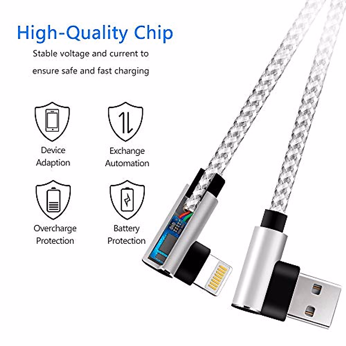 Lightning Cable, 3 Pack 10FT Right Angle Aluminum Alloy Durable and Fast Charging Cable Compatible with iPhone Charger 12/11/Pro/ XS/XS Max/XR/X/ 8/8 Plus/7 Plus/7/6 Plus/6/5S/5/Pad (Silver, 10ft)