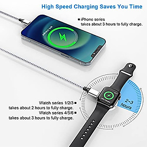 5 in 1 Smart Watch Charger Cable 6FT Magnetic iWatch Charger Multi Charging Cable with Lightning*2+Type C Nylon Braided iPhone Charger for Apple Watch Series 7/6/5/4/3/2/1/SE/iPhone/iPad/Samsung/Andr