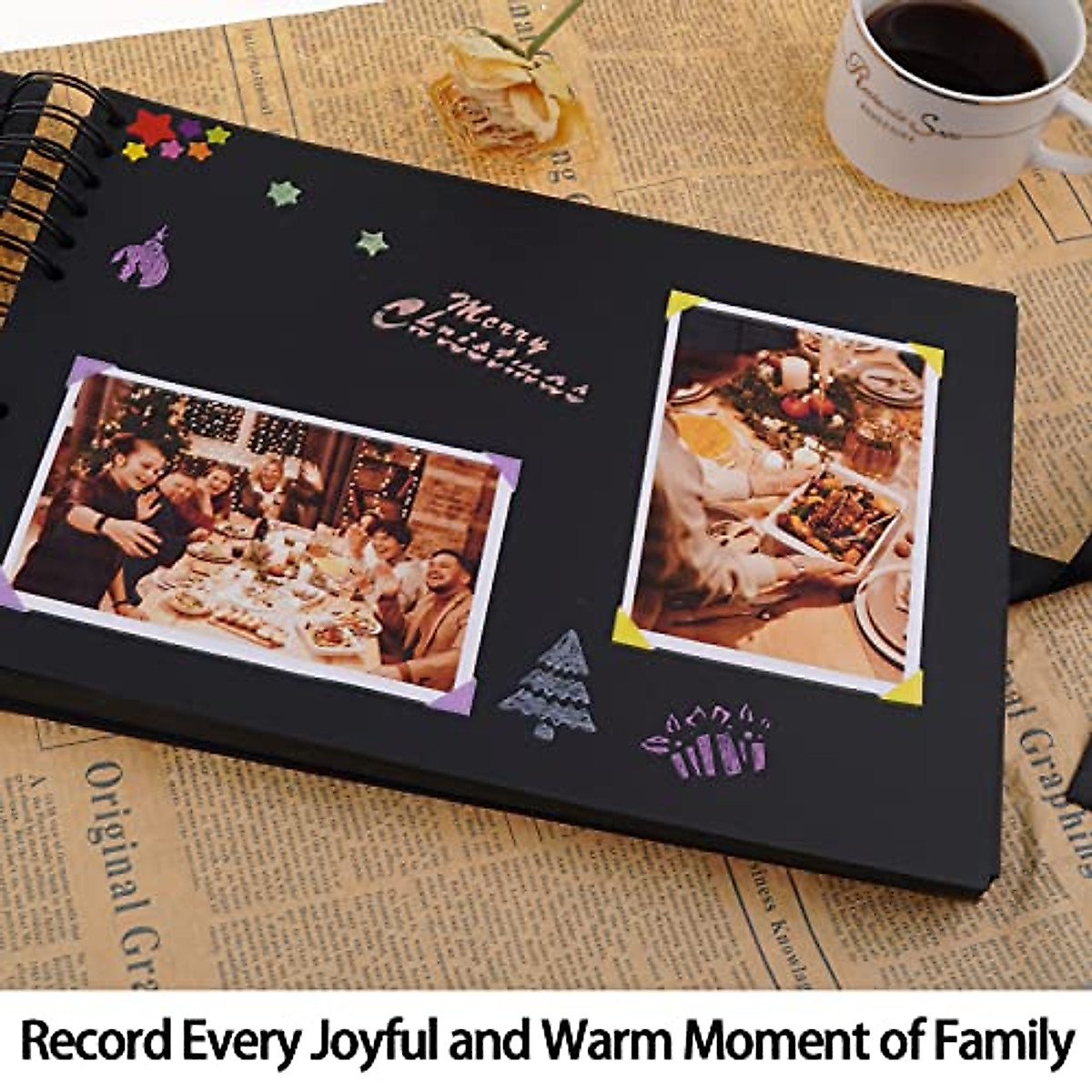 Photo Album Scrapbook 100 Pages(8.3x11.6in) Personalized, Hardcover Black Page Scrapbook Journals Blank Handmade Memory Book